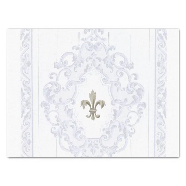 Blue Fleur de Lis Scroll Frame Border Decoupage Tissue Paper | Zazzle