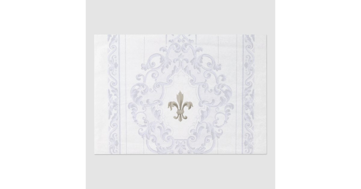 Blue Fleur de Lis Scroll Frame Border Decoupage Tissue Paper | Zazzle
