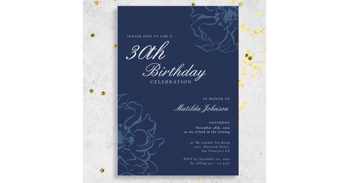 Blue Floral 30th Birthday Party Invitation | Zazzle