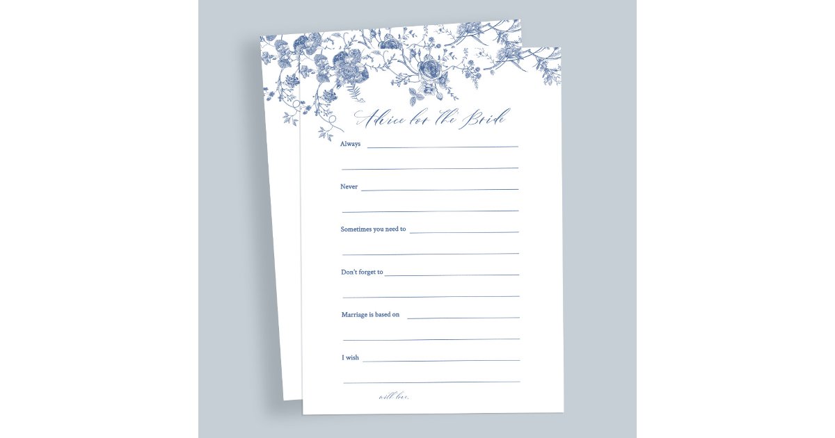 Blue Floral Advice for the Bride Cards | Zazzle