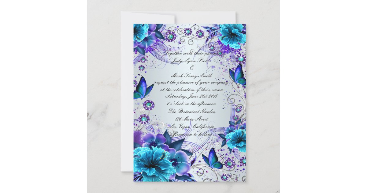 Blue Floral And Butterfly Invitation | Zazzle