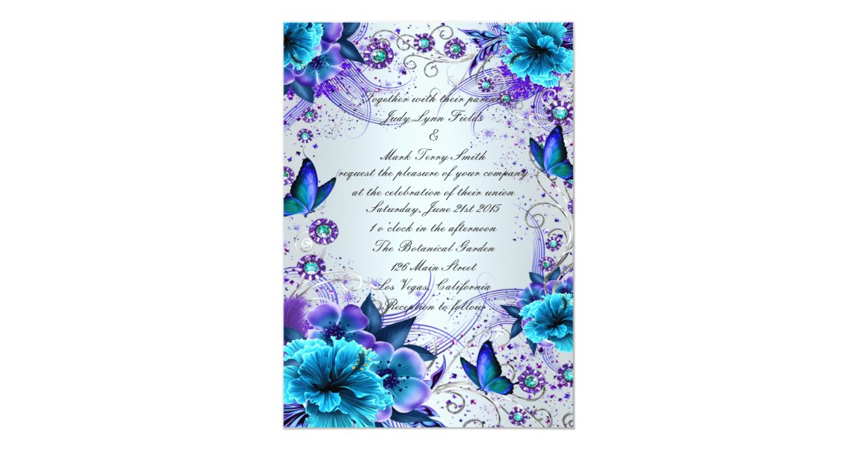 Blue Floral And Butterfly Invitation | Zazzle.com