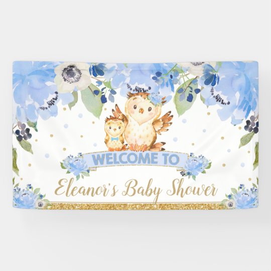 Blue Floral Baby and Mommy Owl Welcome Backdrop Banner | Zazzle.com
