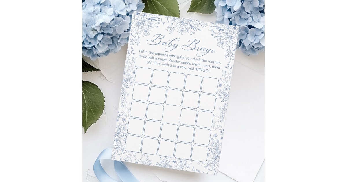 Blue Floral Baby Shower Bingo Game Card | Zazzle