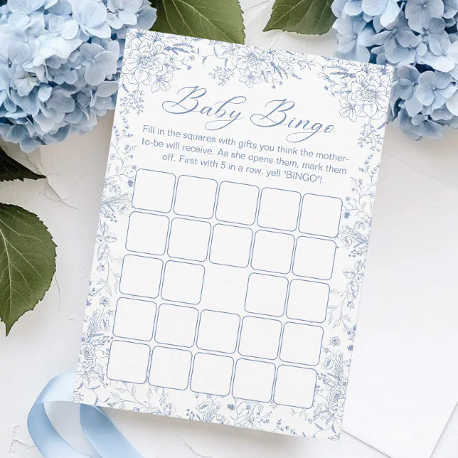 Blue Floral Baby Shower Bingo Game Card | Zazzle