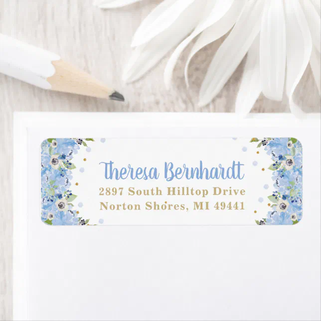 Blue Floral Baby Shower Boy Birthday Address Label | Zazzle