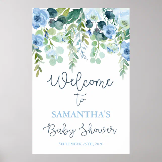 Blue floral Baby Shower Boy Welcome sign | Zazzle