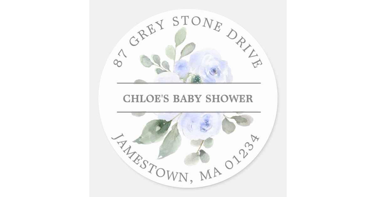 Blue Floral Baby Shower Return Address Label | Zazzle