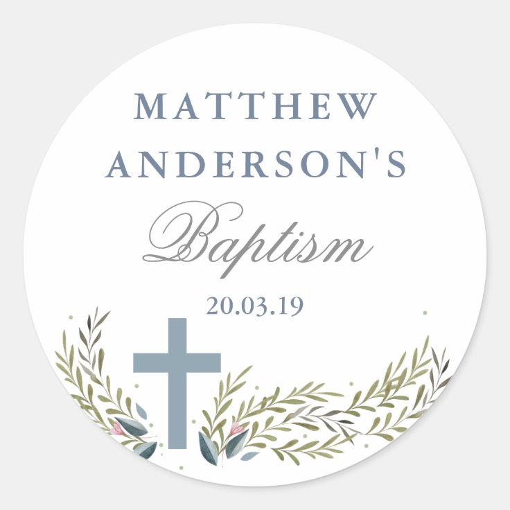 Blue Floral Baptism Sticker Tags | Zazzle