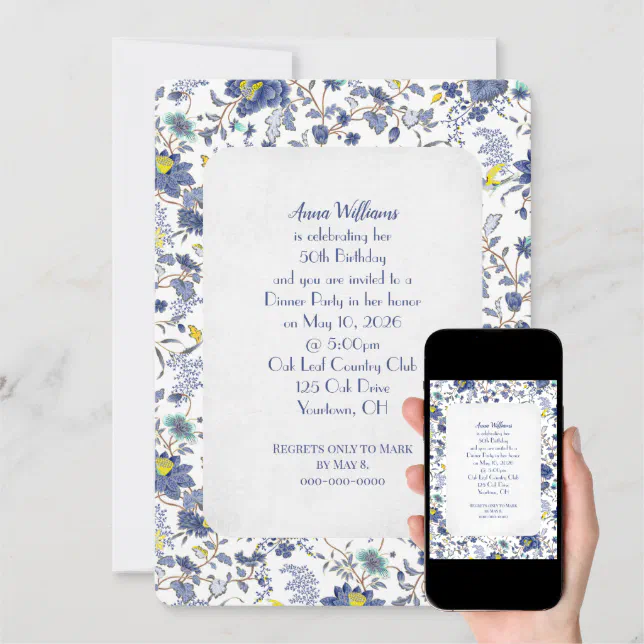 Blue Floral Birthday Party invite | Zazzle