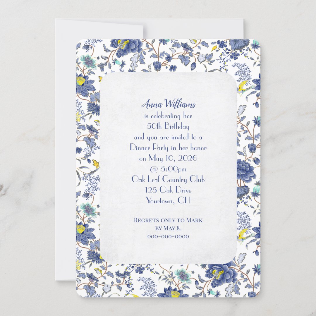 Blue Floral Birthday Party invite | Zazzle