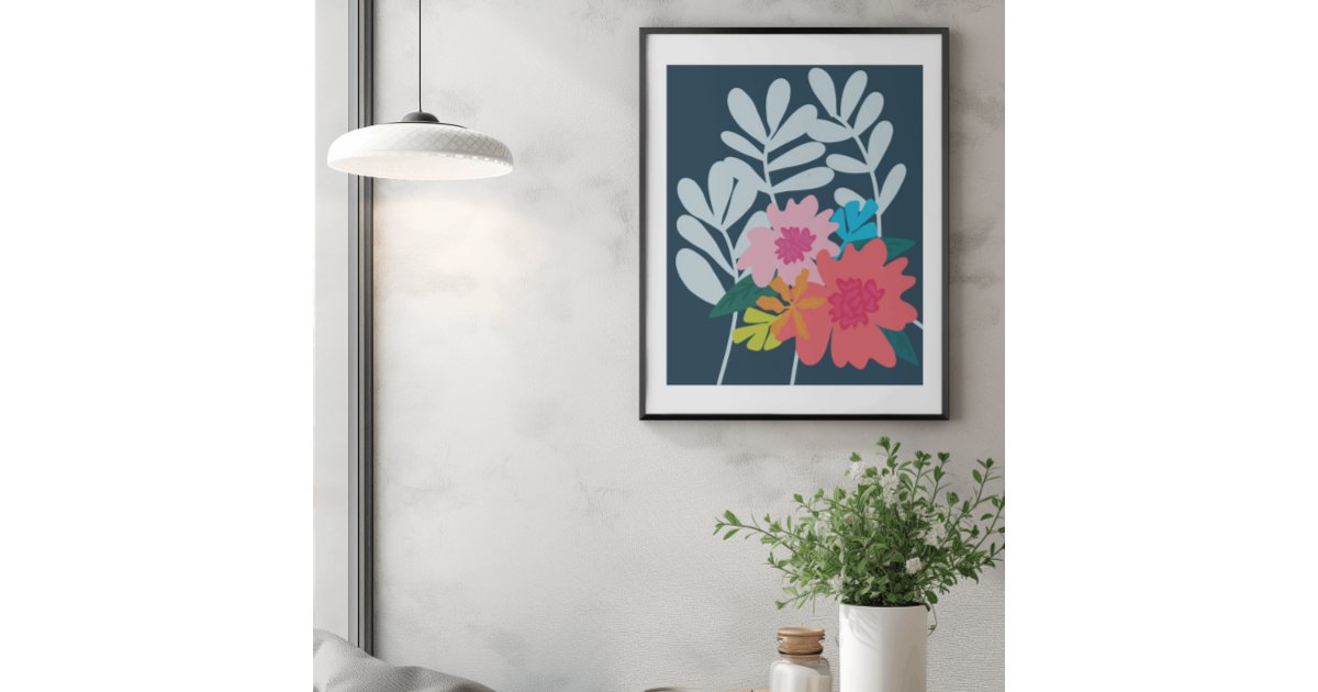 Blue floral botanical flowers bunch pretty art poster | Zazzle