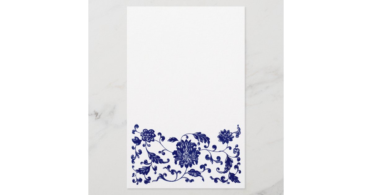 Blue floral bottom border stationery | Zazzle