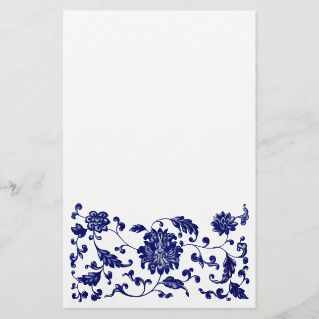 Blue floral bottom border stationery | Zazzle