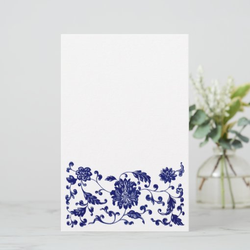 Blue floral bottom border stationery | Zazzle