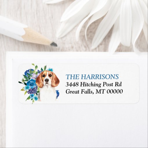 Blue Floral Bouquet Beagle Dog Label | Zazzle