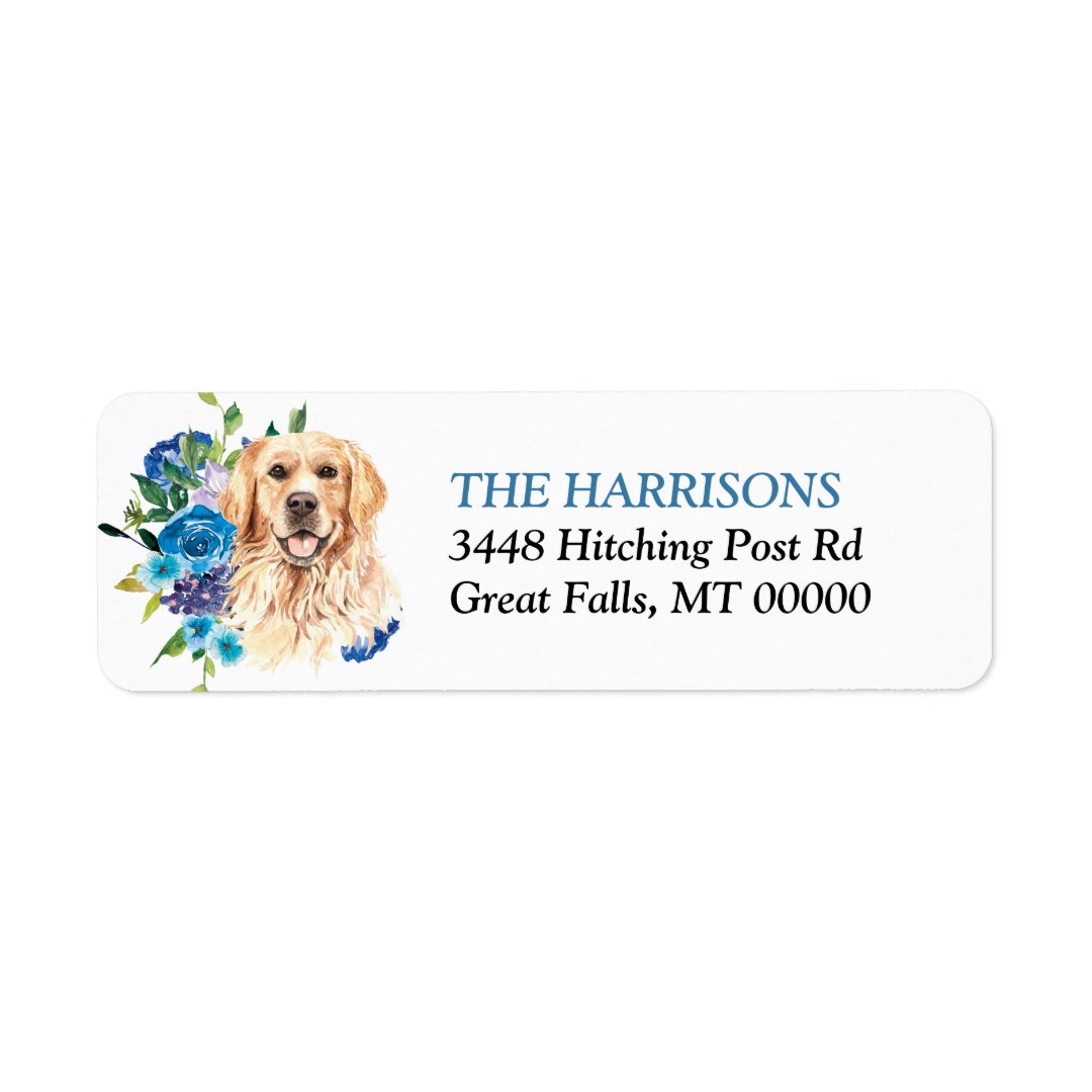 Blue Floral Bouquet Golden Retriever Dog Label | Zazzle
