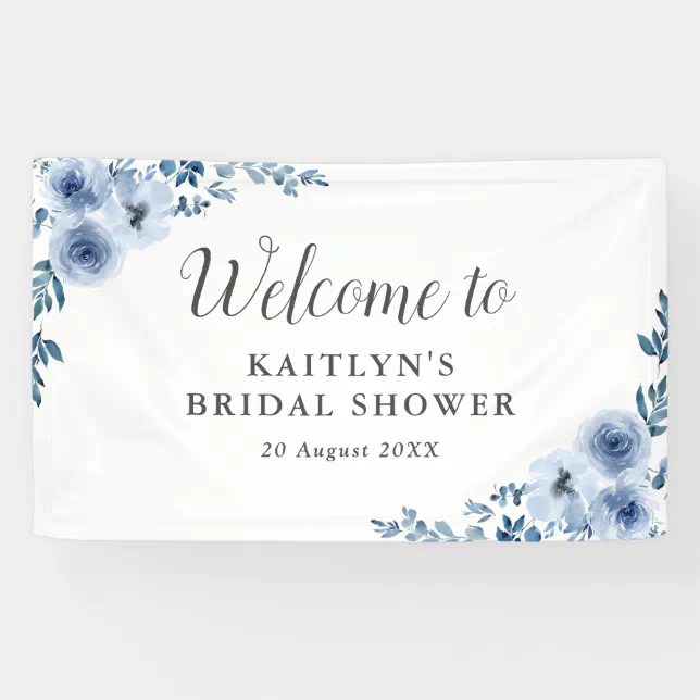 blue floral bridal shower welcome banner | Zazzle