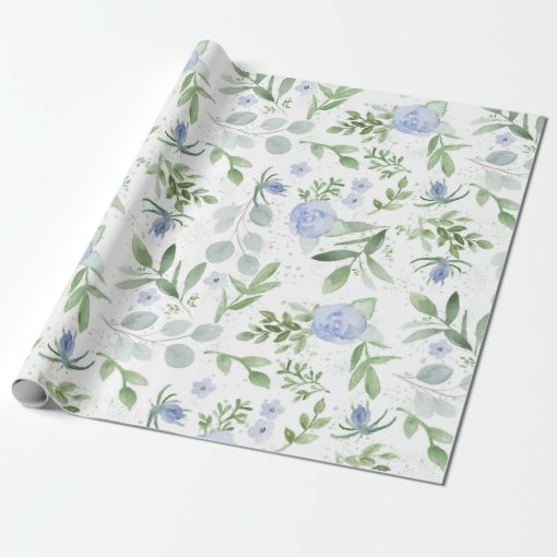 Blue Floral Bridal Wrapping Paper | Zazzle