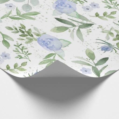 Blue Floral Bridal Wrapping Paper | Zazzle