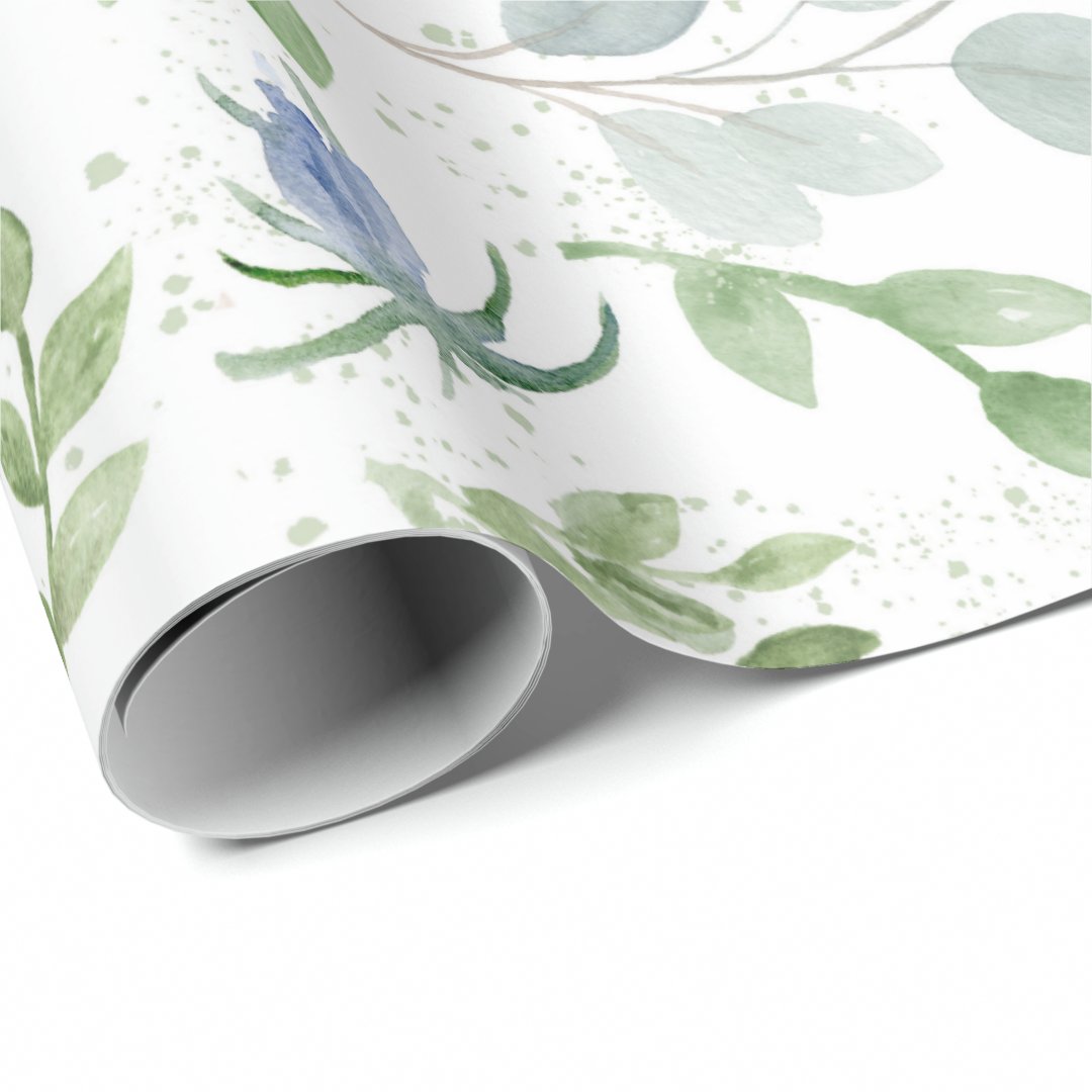 Blue Floral Bridal Wrapping Paper | Zazzle