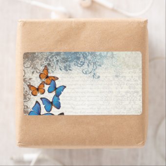 Blue floral butterflies label | Zazzle