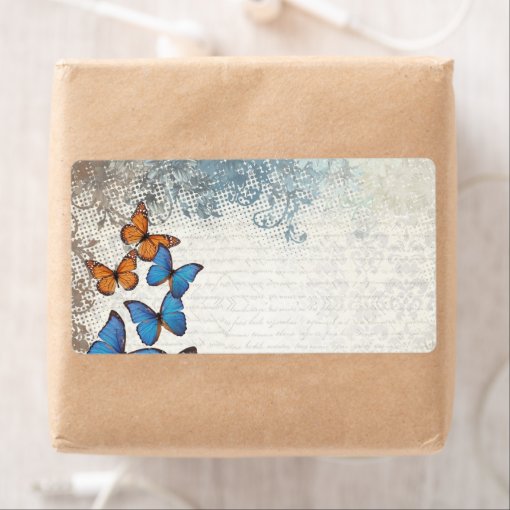 Blue floral butterflies label | Zazzle