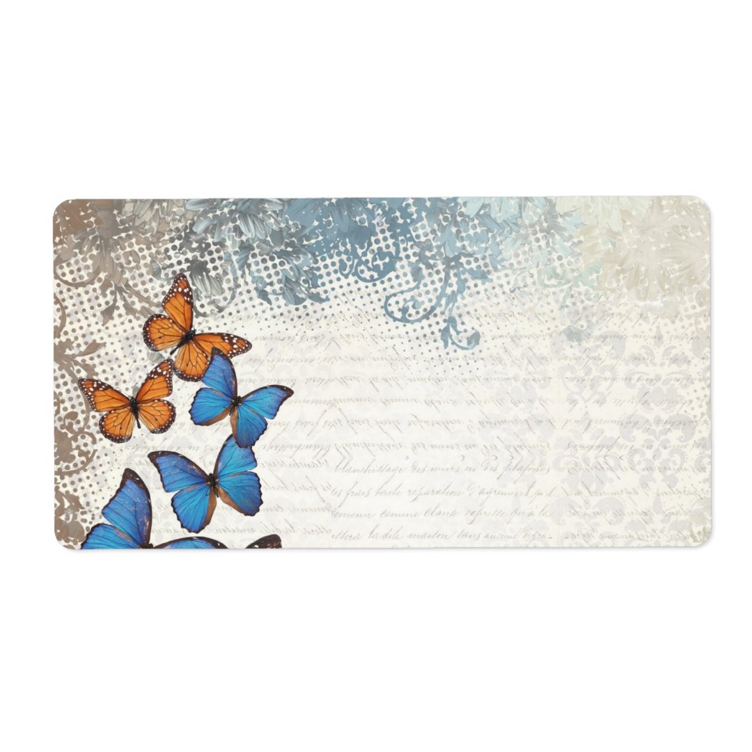 Blue floral butterflies label | Zazzle
