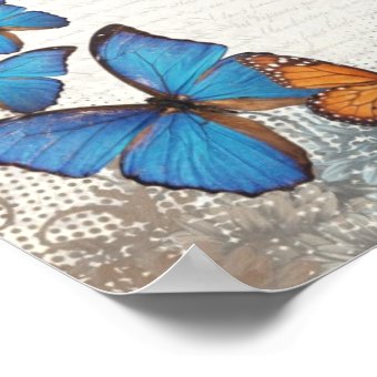 Blue floral butterflies poster | Zazzle