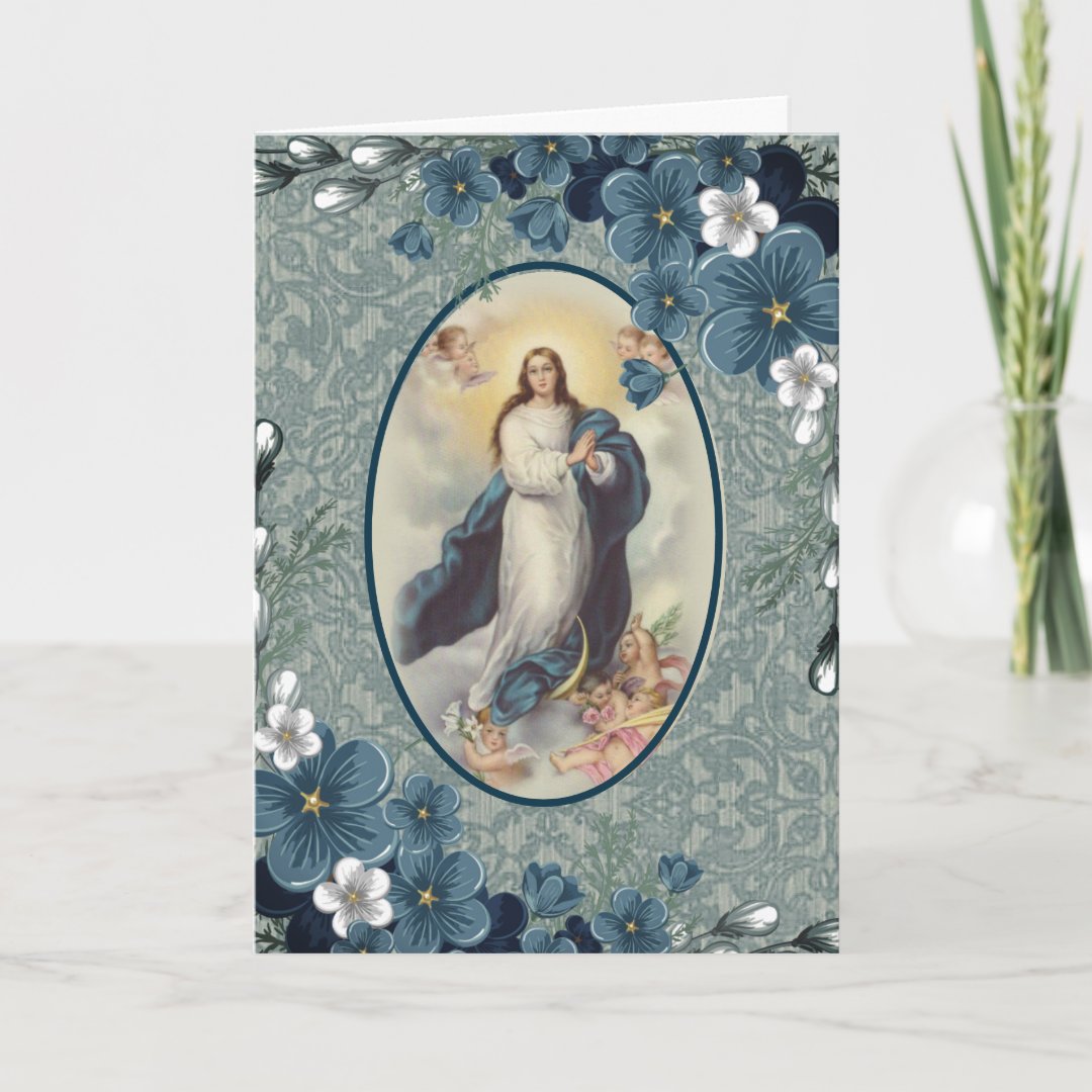 Blue Floral | Catholic | Virgin Mother Mary Card | Zazzle