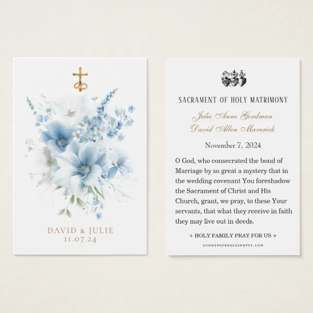 Blue Floral Catholic Wedding Prayer Card | Zazzle