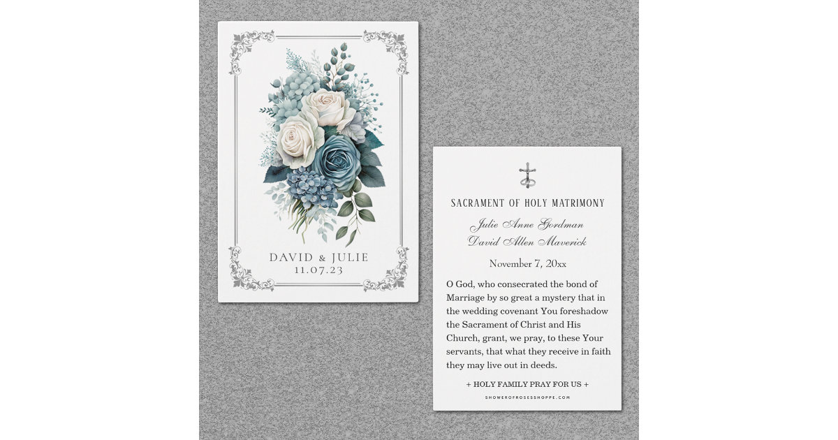 Blue Floral Catholic Wedding Prayer Card | Zazzle