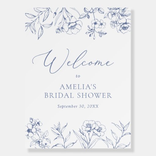 Blue Floral Chinoiserie Bridal Shower Welcome Sign | Zazzle