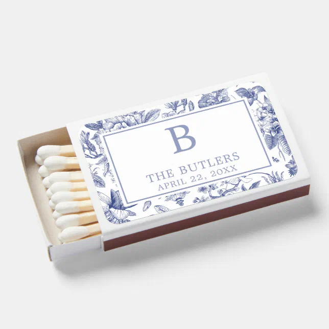 Blue Floral Chinoiserie Matchbox Wedding Favor Matchboxes | Zazzle