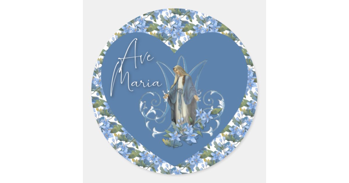 Blue Floral Christian Virgin Mary Ave Maria Classic Round Sticker | Zazzle