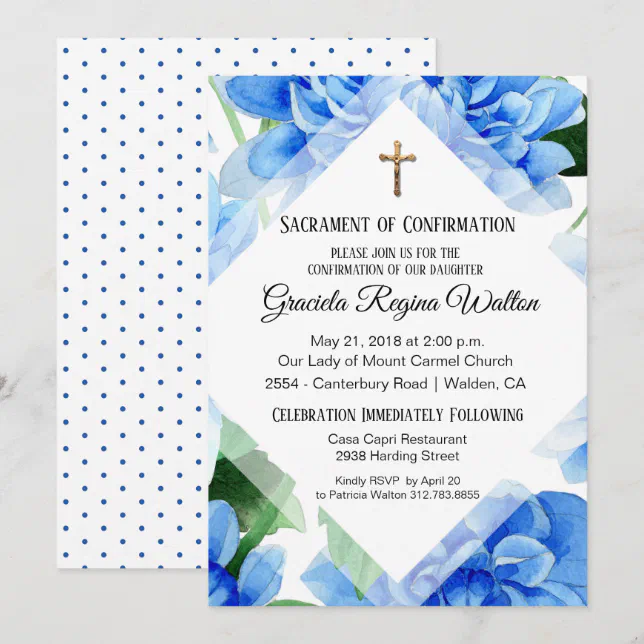 Blue Floral | Confirmation | Crucifix Invitation | Zazzle