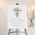 Blue Floral Cross First Holy Communion Welcome Foam Board | Zazzle
