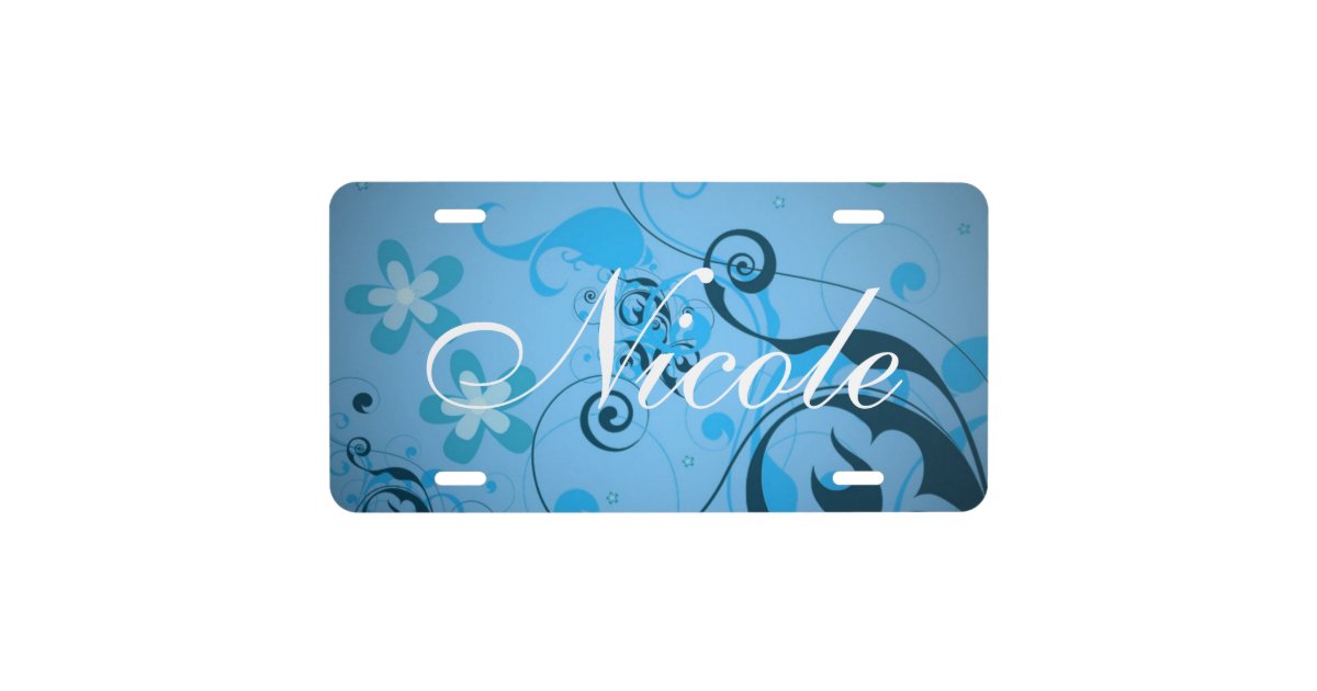 Blue Floral Custom License Plate | Zazzle