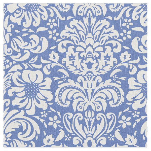 Dutch Blue Damask Fabric | Zazzle