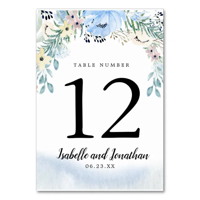 Blue Floral DIY Wedding Table Number Card | Zazzle