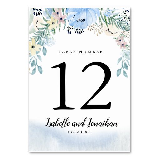 Blue Floral DIY Wedding Table Number Card | Zazzle