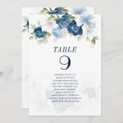 Blue Floral Eucalyptus Table Number Seating Chart | Zazzle