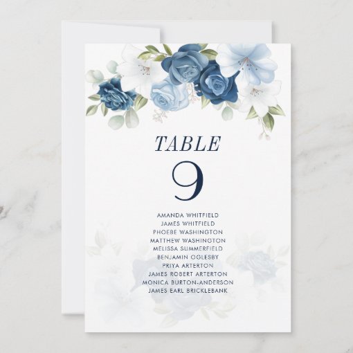 Blue Floral Eucalyptus Table Number Seating Chart | Zazzle