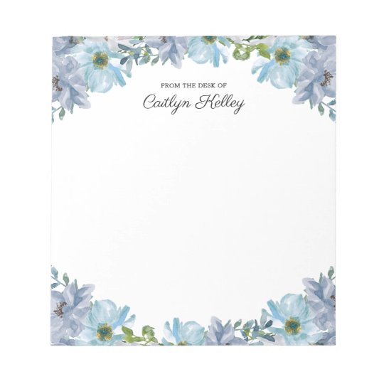 Blue Floral From the Desk of, Personalized Notepad | Zazzle.com