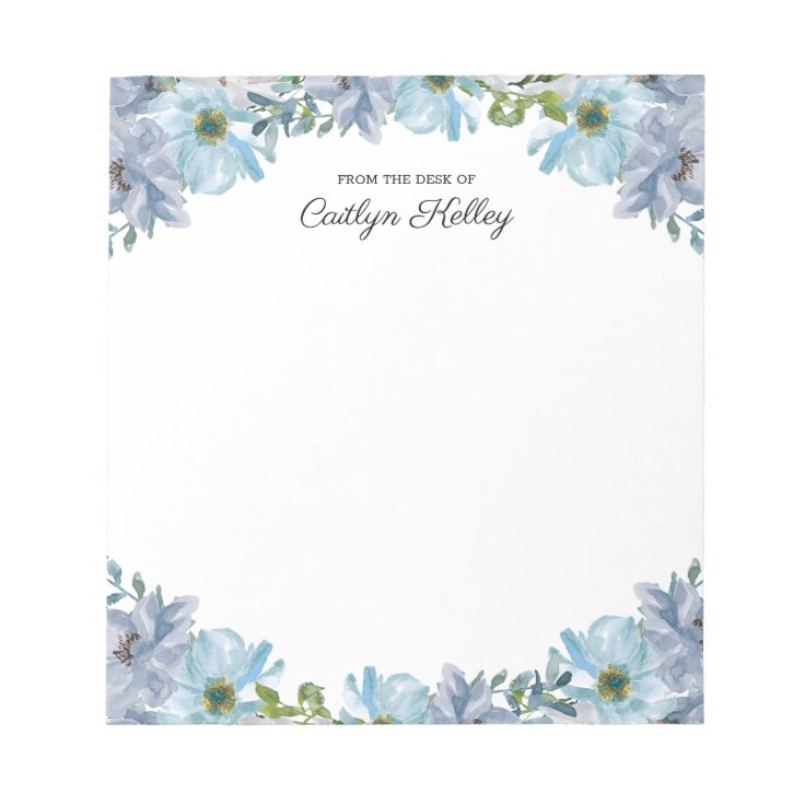 Blue Floral From the Desk of, Personalized Notepad | Zazzle