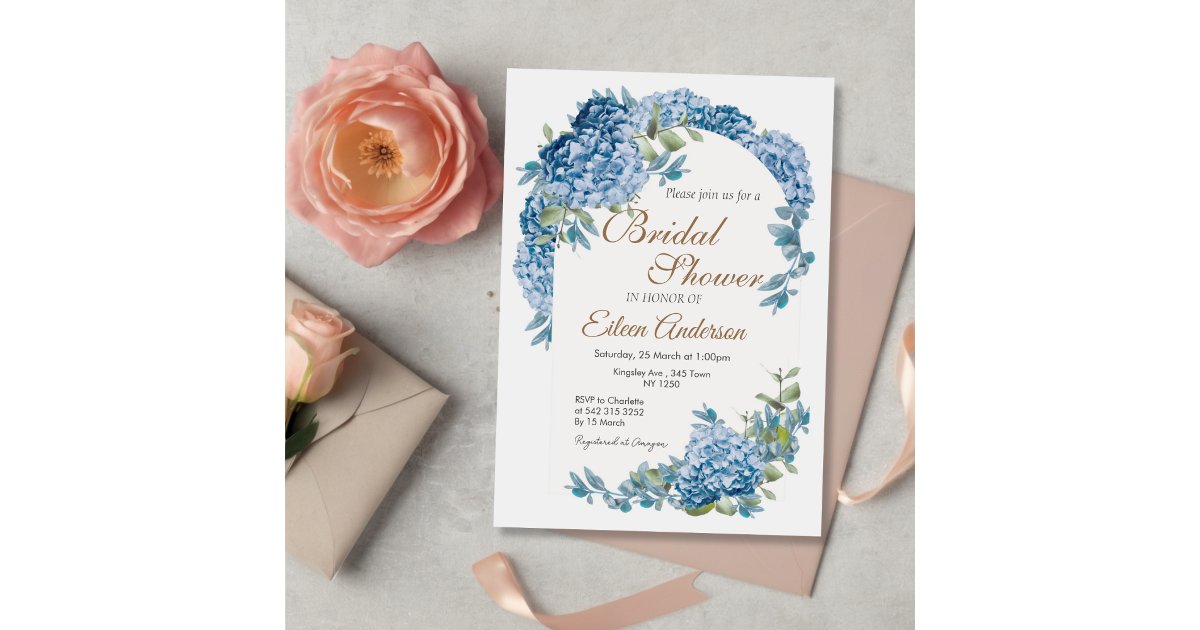 Blue Floral Garden Bridal Shower invitation | Zazzle