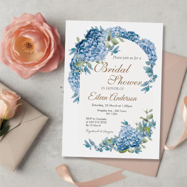 Blue Floral Garden Bridal Shower invitation | Zazzle