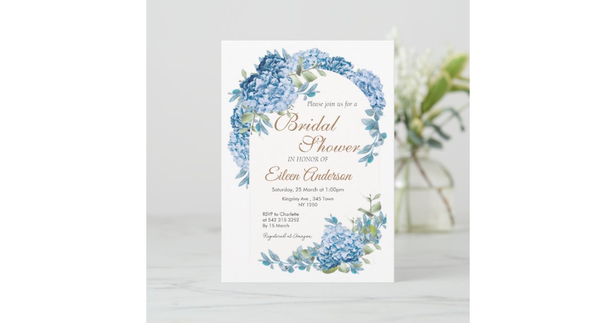 Blue Floral Garden Bridal Shower invitation | Zazzle