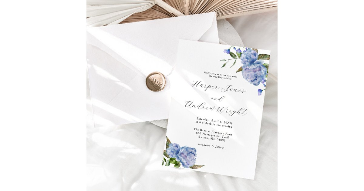Blue Floral Garden Wedding Invitation | Zazzle