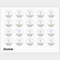 Blue Floral God Bless You Religious Classic Round Sticker | Zazzle